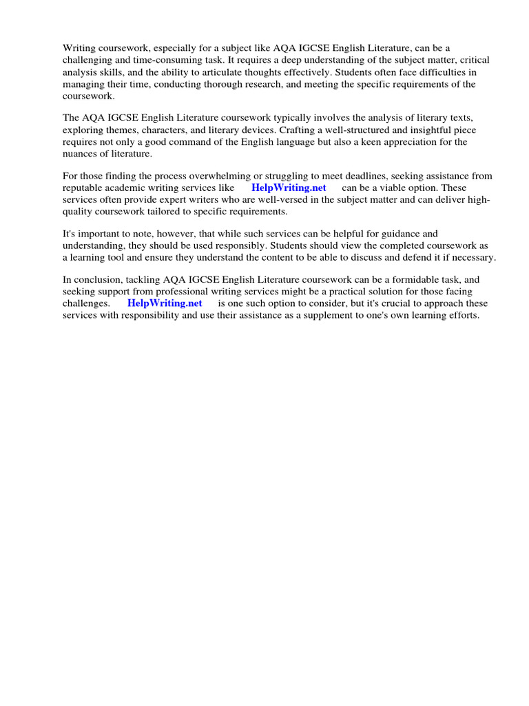 Aqa Igcse English Literature Coursework | PDF | Student Assessment And ...