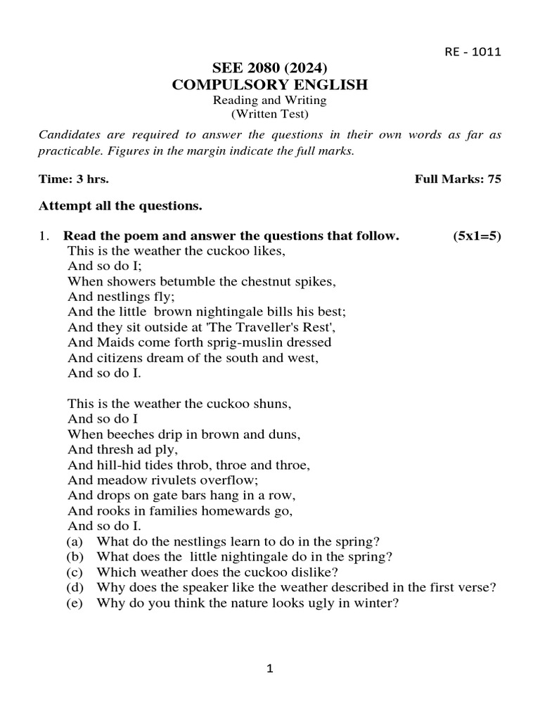 English Model Set 2 SEE 2081 | PDF | Cost Of Living | George Eliot