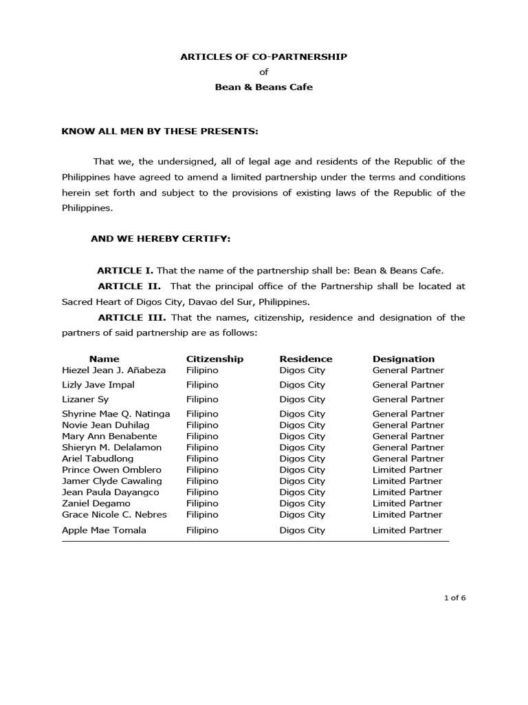 Group 1Articles-of-Co-Partnership | PDF | Partnership | Private Law