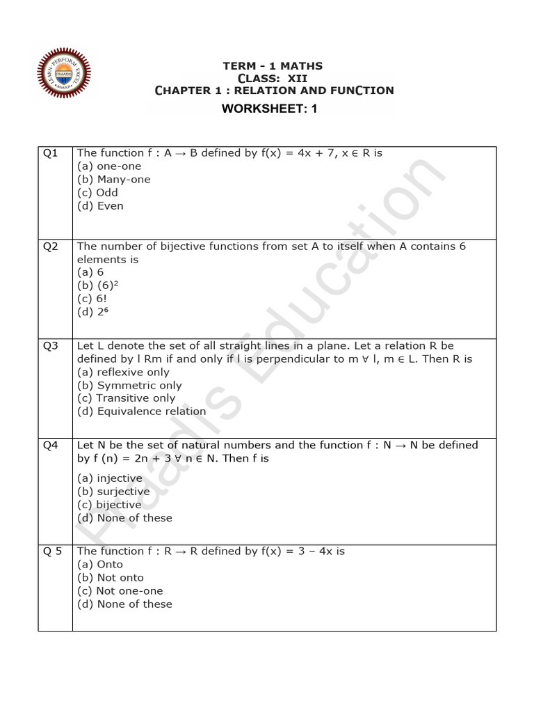 Worksheet CH 1 | PDF | Function (Mathematics) | Analysis