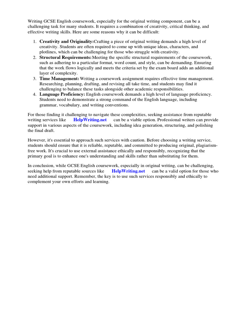 Gcse English Coursework Original Writing | PDF