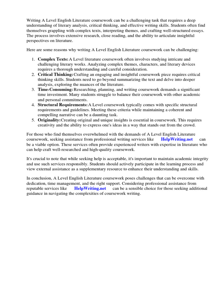 A Level English Literature Coursework Titles | PDF | Critical Thinking ...