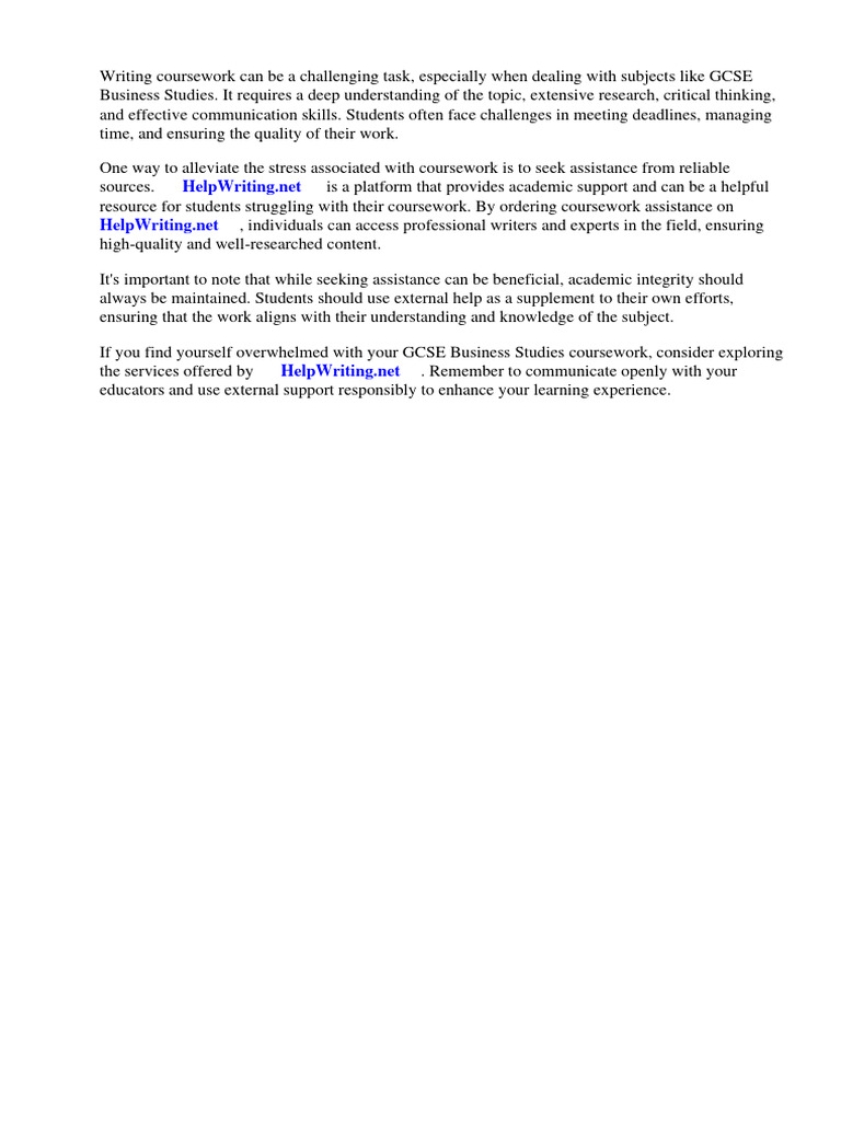 Gcse Business Studies Coursework Sample | PDF