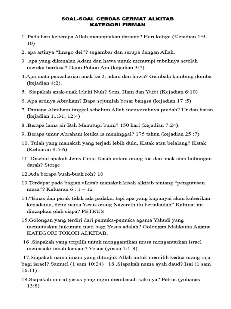 Kuis Alkitab | PDF | Agama & Spiritualitas