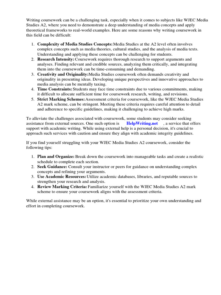 Wjec Media Studies A2 Coursework Mark Scheme | PDF Wjec Media Studies A2 Coursework Mark Scheme | PDF
