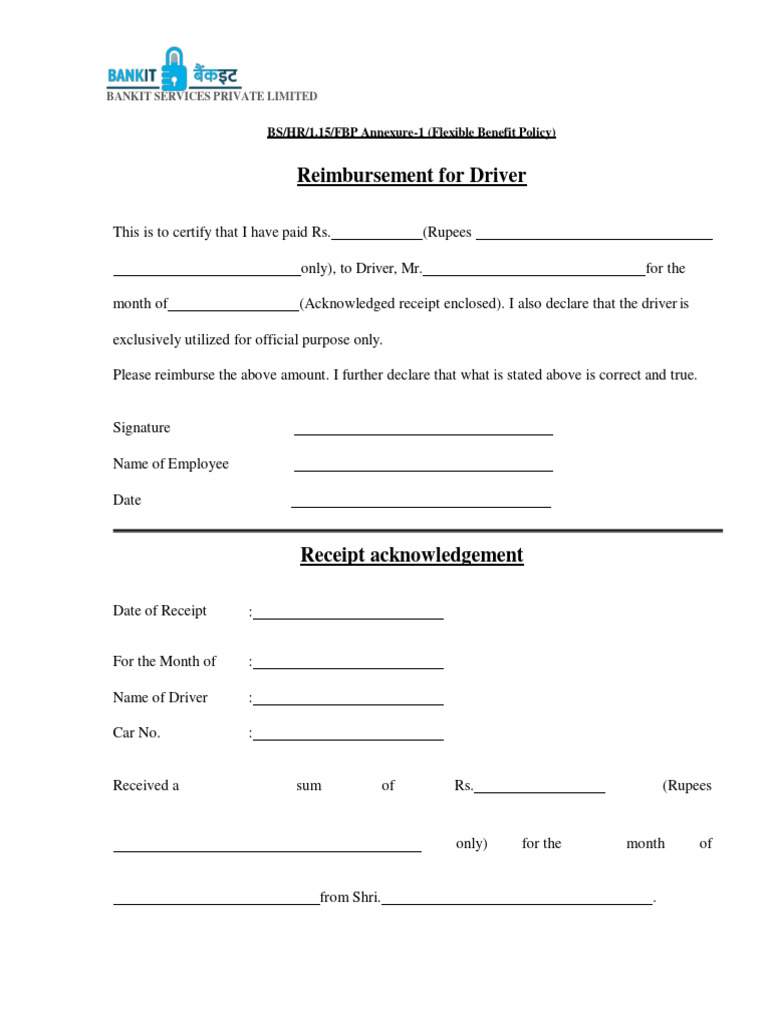 Driver Reimbursement Form | PDF