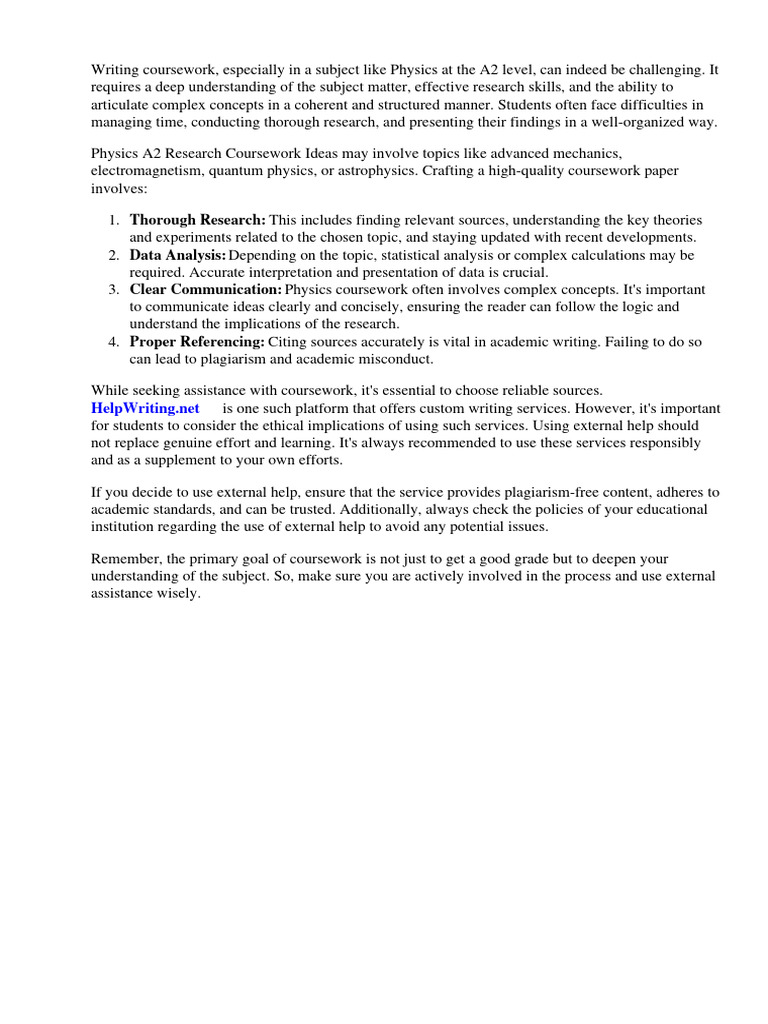 Physics A2 Research Coursework Ideas | PDF | Physics