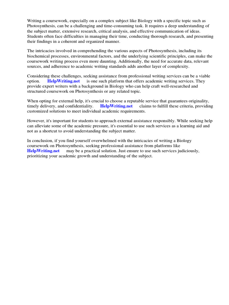 Biology Coursework Photosynthesis | PDF