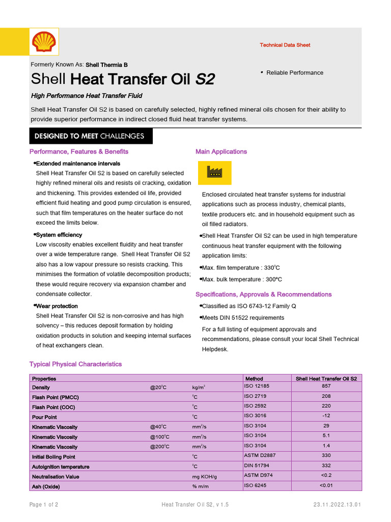 Shell Heat Transfer Oil S2 TDS | PDF