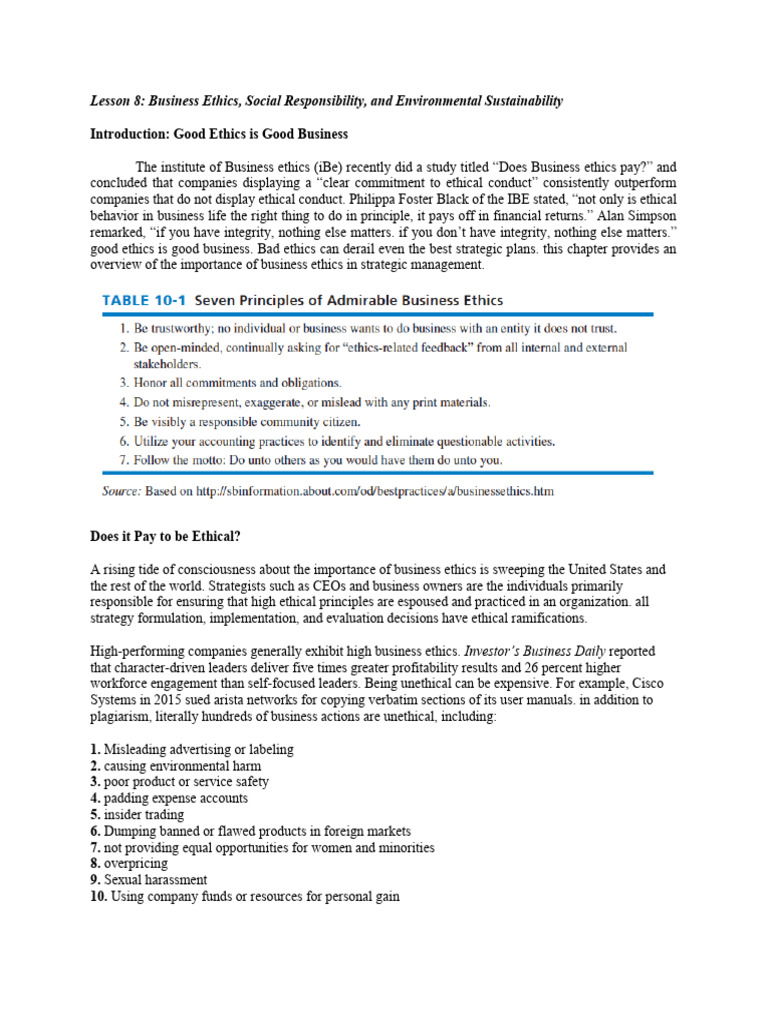 MGT 7 Lesson 8 | PDF | Corporate Social Responsibility | Business Ethics