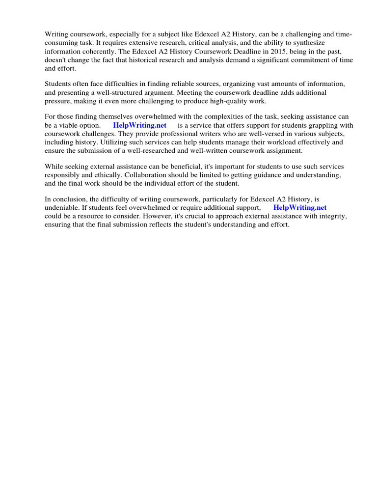 Edexcel A2 History Coursework Deadline 2015 | PDF | Gce Advanced Level ...