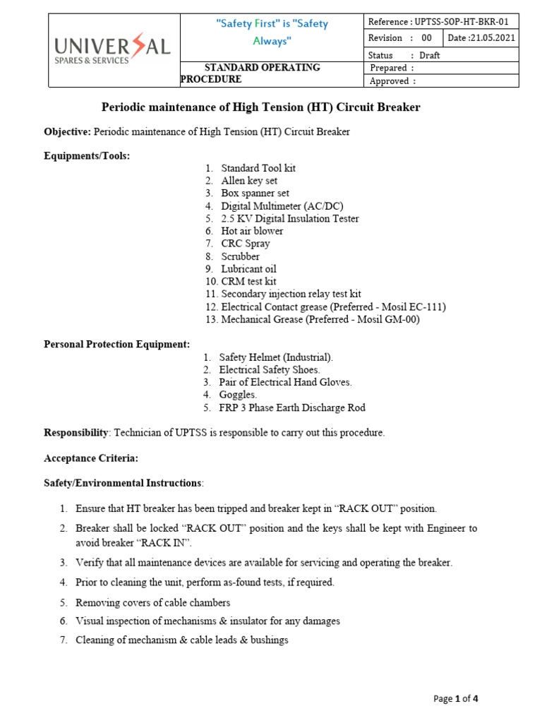Uptss Sop HT BKR 01 | PDF | Relay | High Voltage