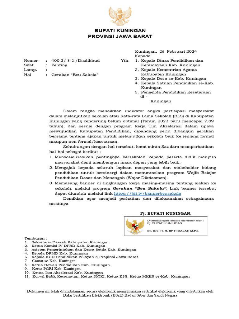 Gerakan "Beu Sakola" untuk Pendidikan Kuningan | PDF