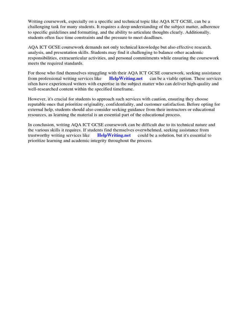 Aqa Ict Gcse Coursework Examples | PDF