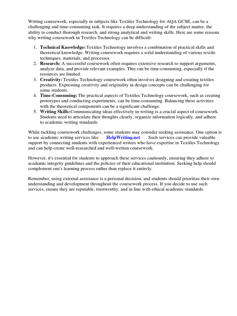Textiles Technology Aqa Gcse Coursework Guide | PDF | Knowledge ... Textiles Technology Aqa Gcse Coursework Guide | PDF | Knowledge ...