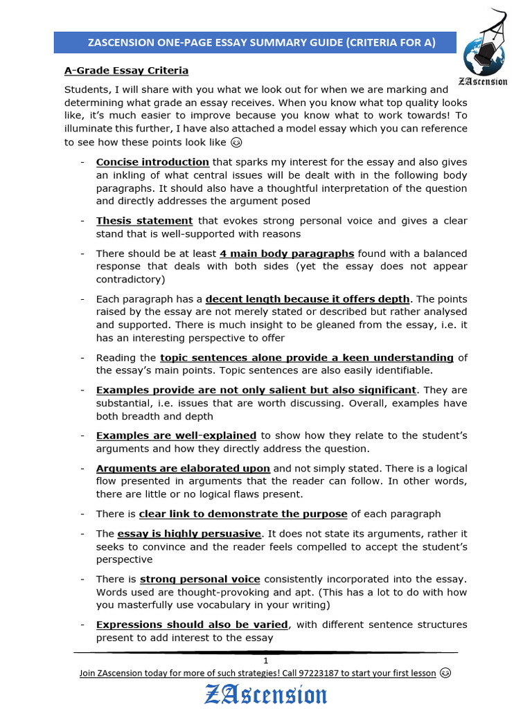 GP 1 Page Essay Summary Criteria For A | PDF | Essays | Argument
