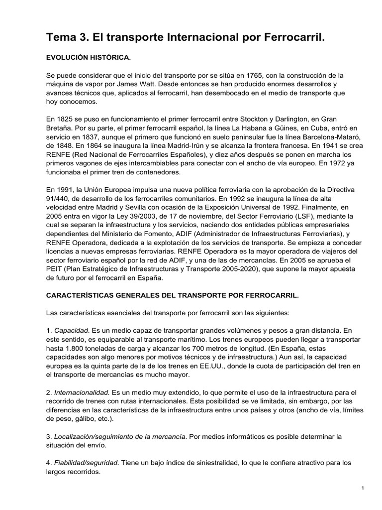 Tema 3. El Transporte Internacional Por Ferrocarril. | PDF | Transporte ferroviario | Transporte ...