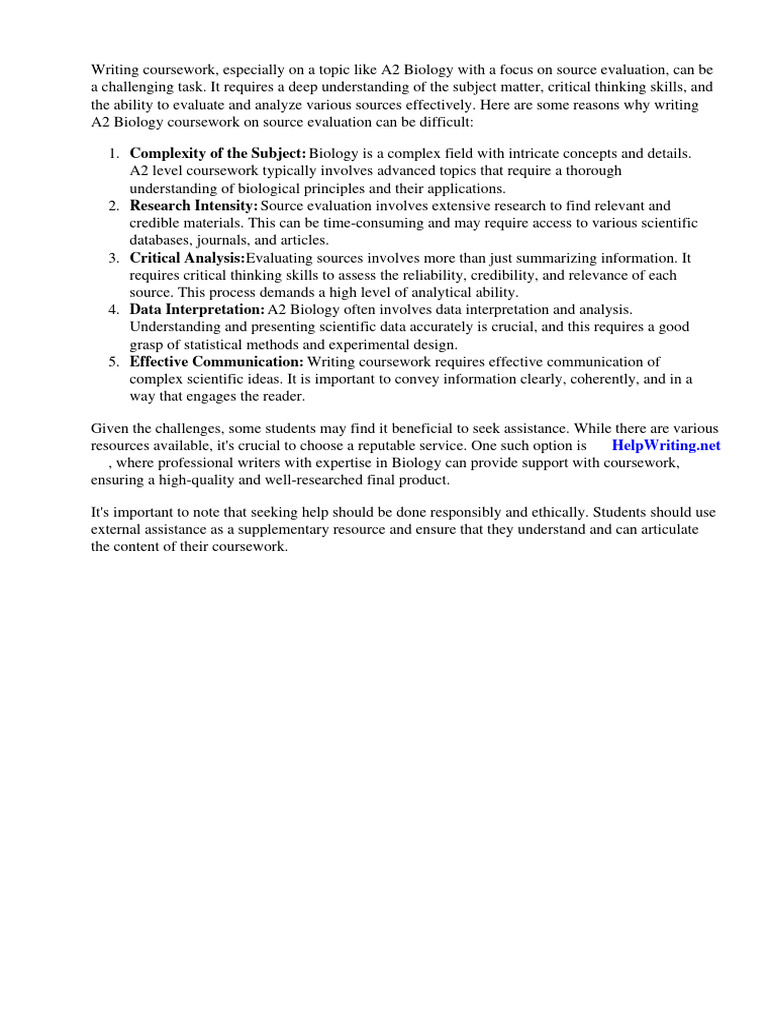 A2 Biology Coursework Source Evaluation | Download Free PDF | Critical ...