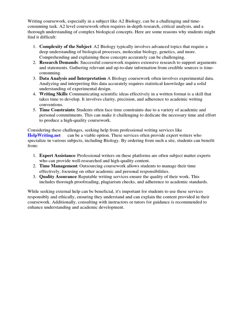 A2 Coursework Biology | PDF | Gce Advanced Level (United Kingdom) | Biology