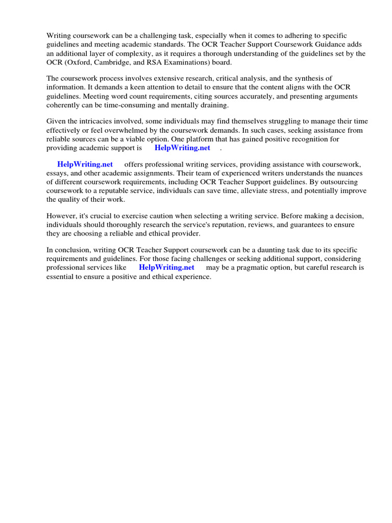 Ocr Teacher Support Coursework Guidance | PDF | Gce Advanced Level ...