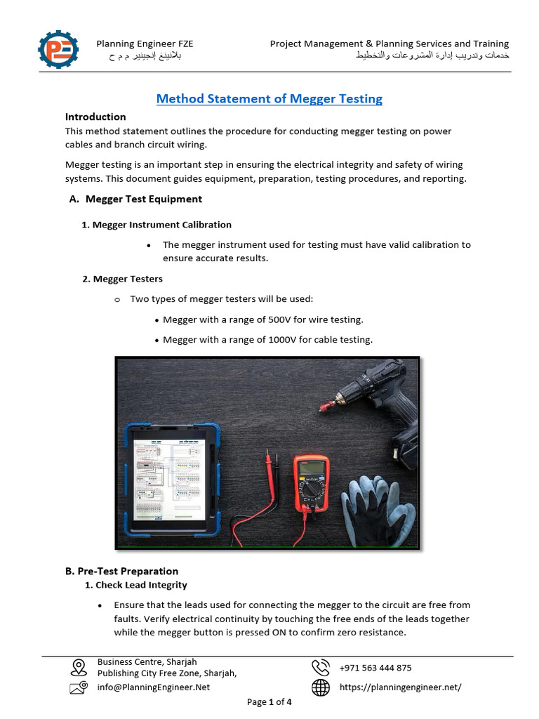 Method Statement of Megger Testing | PDF | Electrical Wiring ...