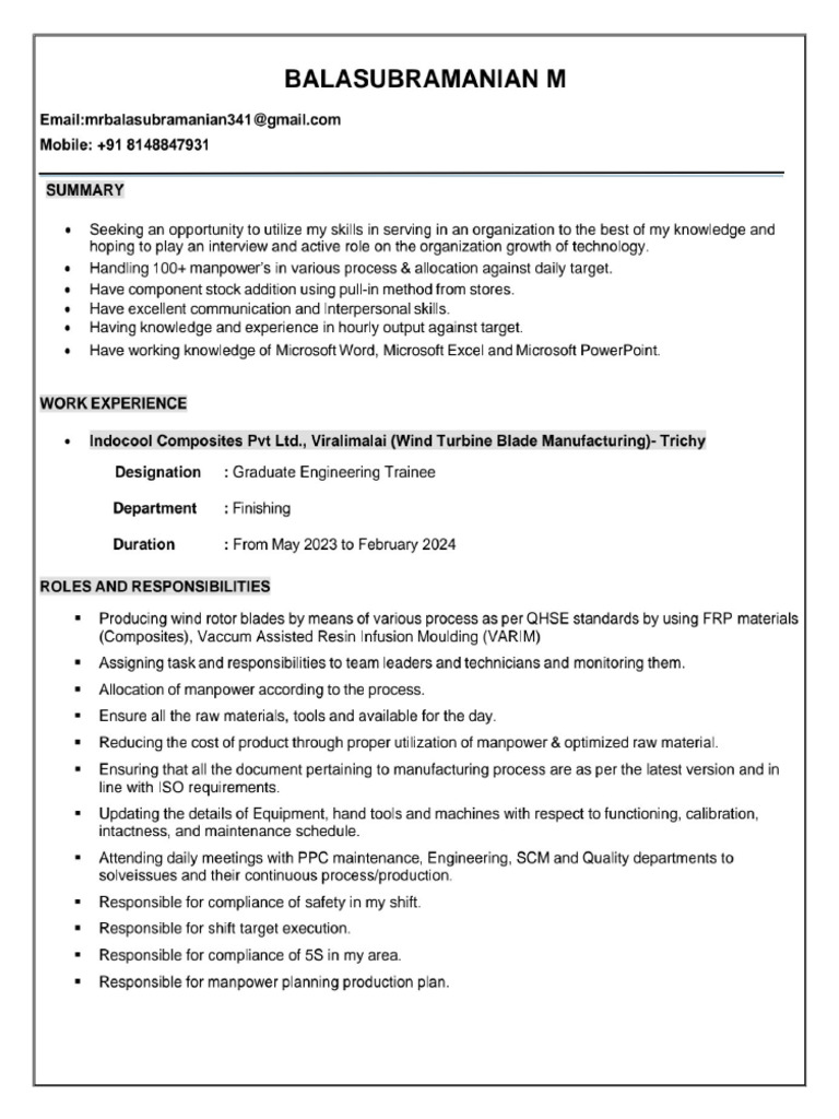 Balasubramanian Resume001 | PDF