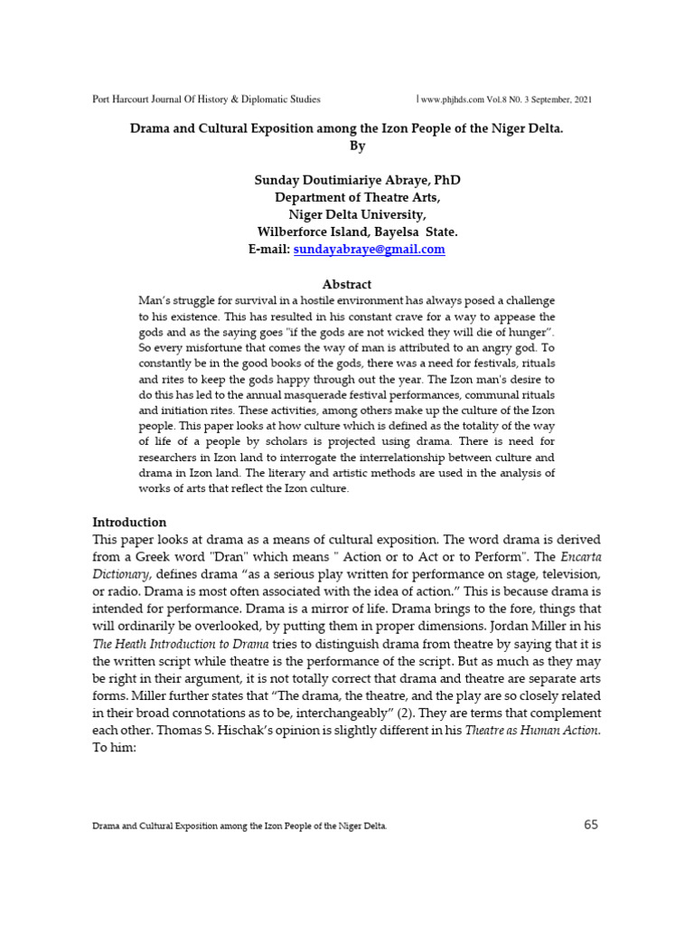 Drama and Cultural Exposition Among The Izon People of The Niger Delta ...