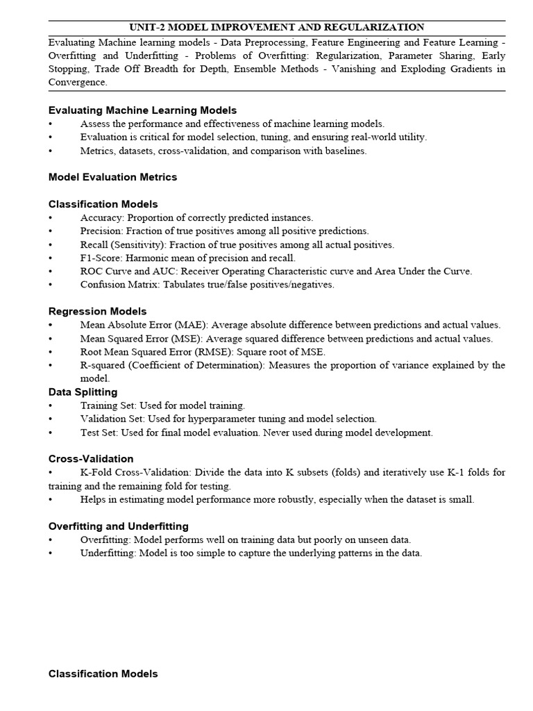 Unit 2 | PDF | Cross Validation (Statistics) | Machine Learning