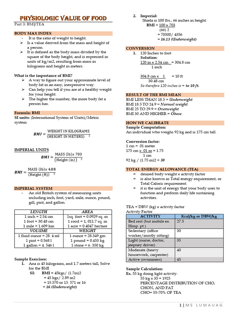 4 MT LAB Physiologic-Value-of-Food | Download Free PDF | Body Mass ...