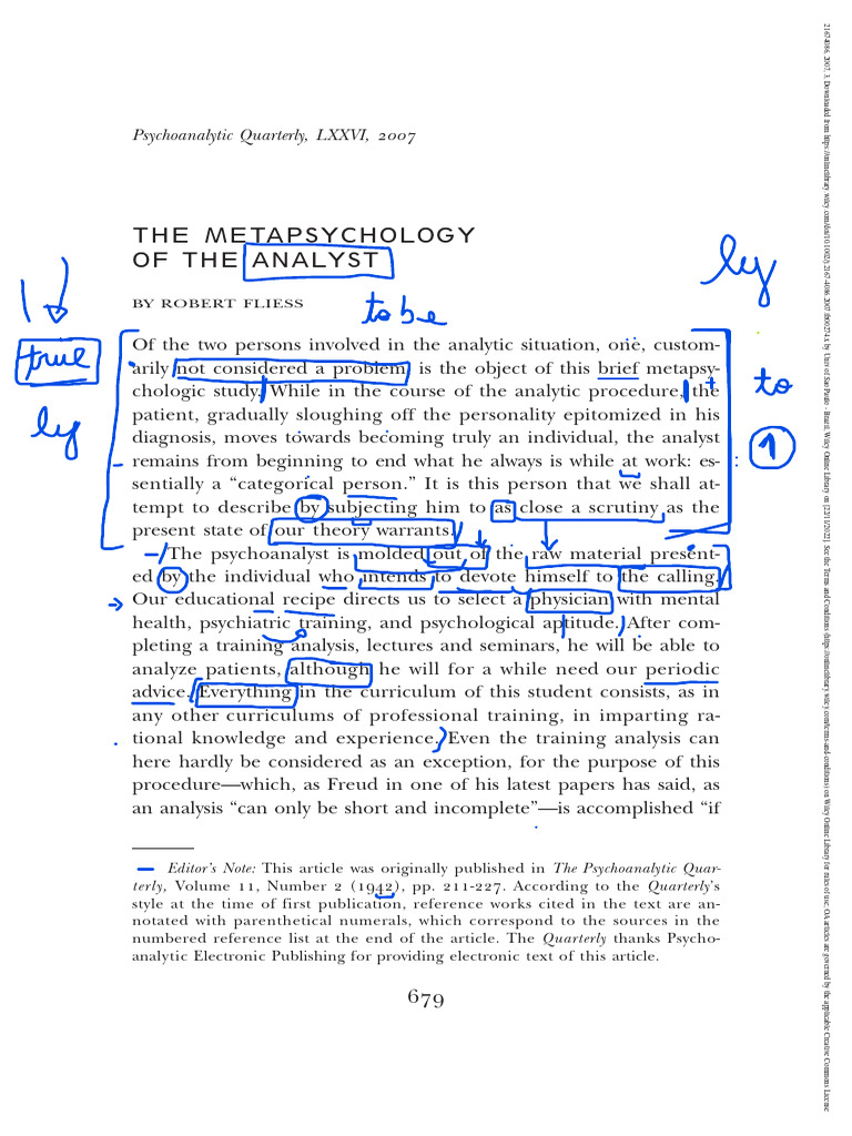 Metapsychology of the Analyst | PDF | Psychoanalysis | Id
