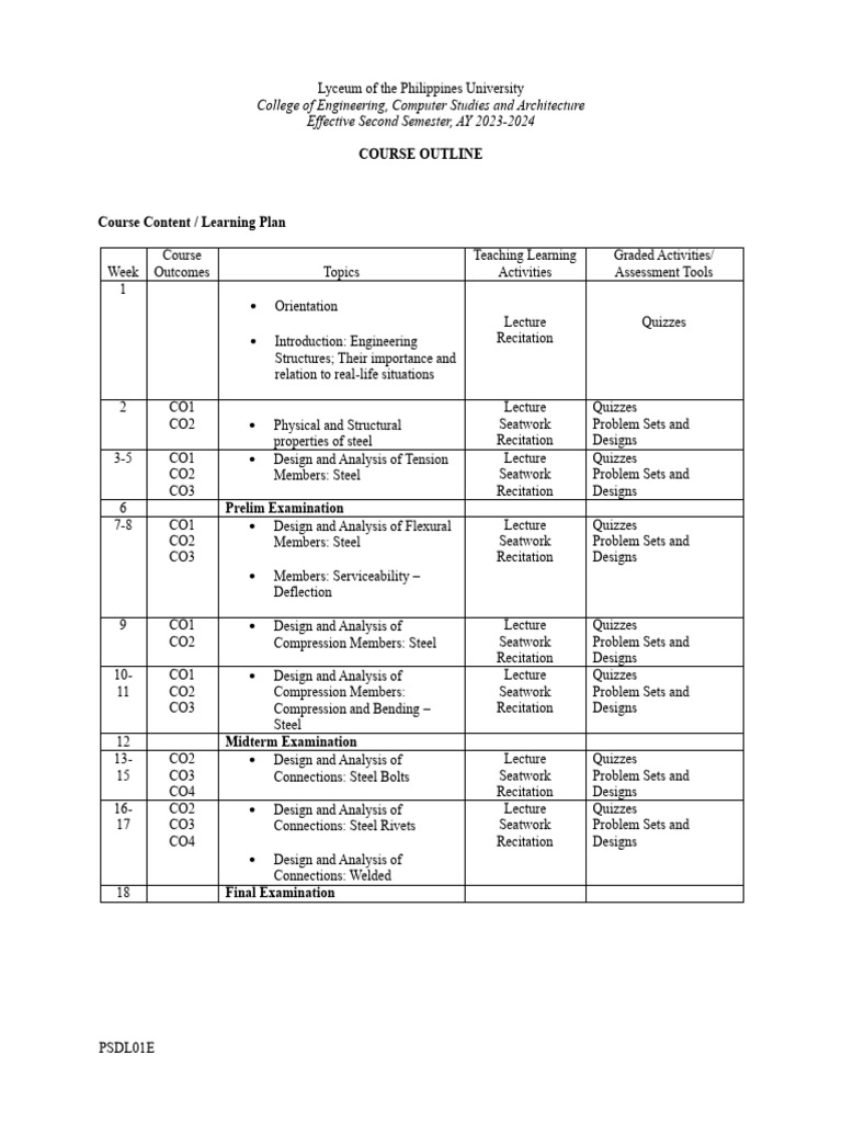 PSDL01E - Course Outline | PDF | Computers | Technology & Engineering