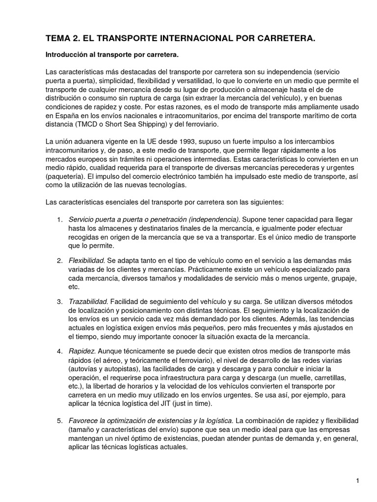 TEMA 2. Transporte Internacional Por Carretera | PDF