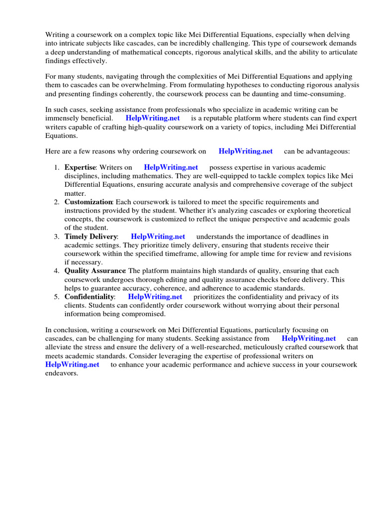 Mei Differential Equations Coursework Cascades Pdf