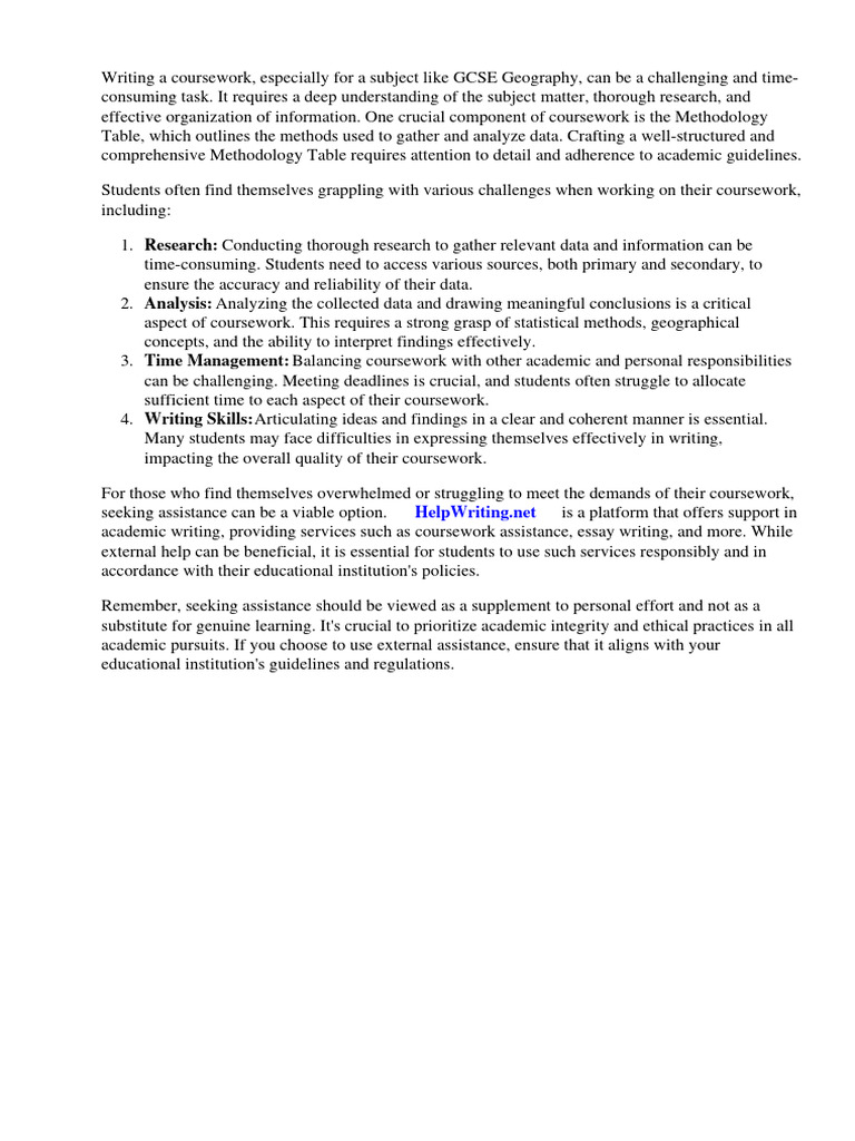 Gcse Geography Coursework Methodology Table Download Free Pdf Methodology Sampling