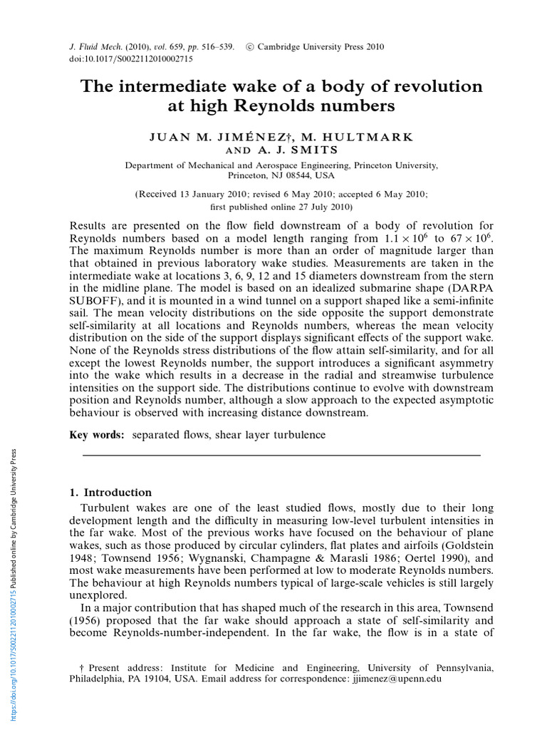 The Intermediate Wake of A Body of Revolution at High Reynolds Numbers ...