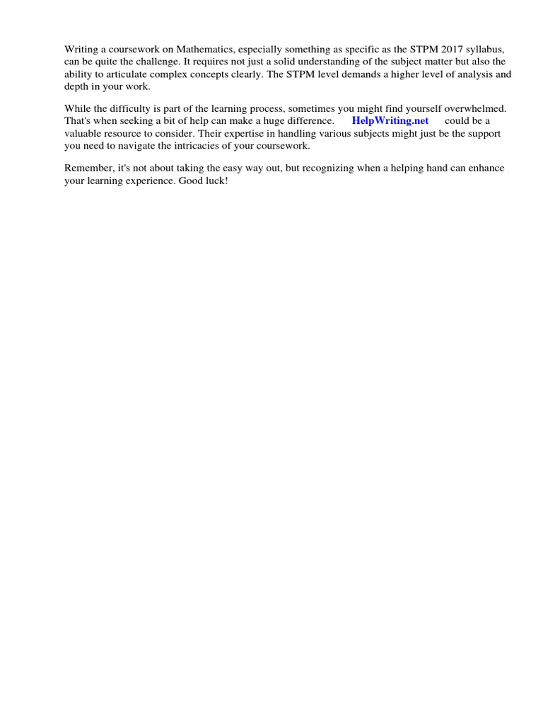 STPM 2017 Mathematics Coursework Guide | PDF | Mathematics | Methodology