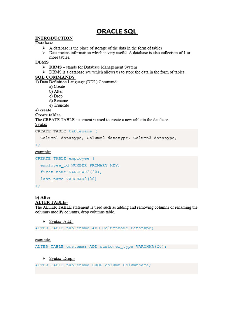 Oracle SQL Notes | PDF | Databases | Computer Programming Oracle SQL Notes | PDF | Databases | Computer Programming