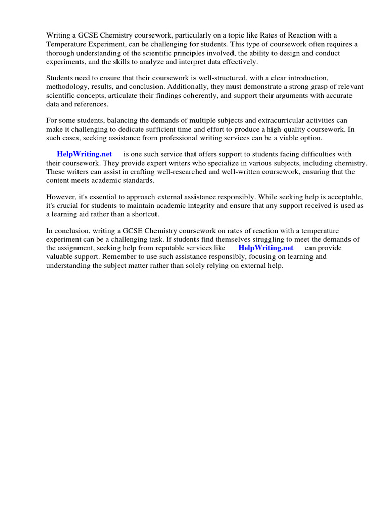 Gcse Chemistry Coursework Rates of Reaction Temperature Experiment ...
