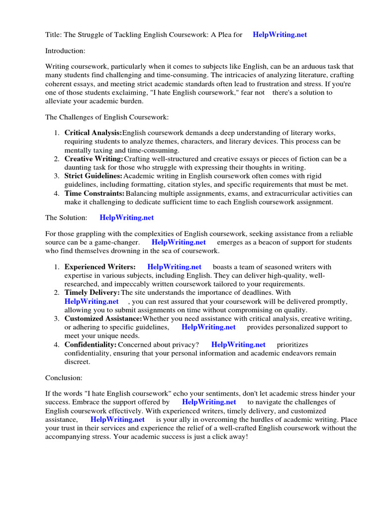 I Hate English Coursework | PDF | English Language | Experience