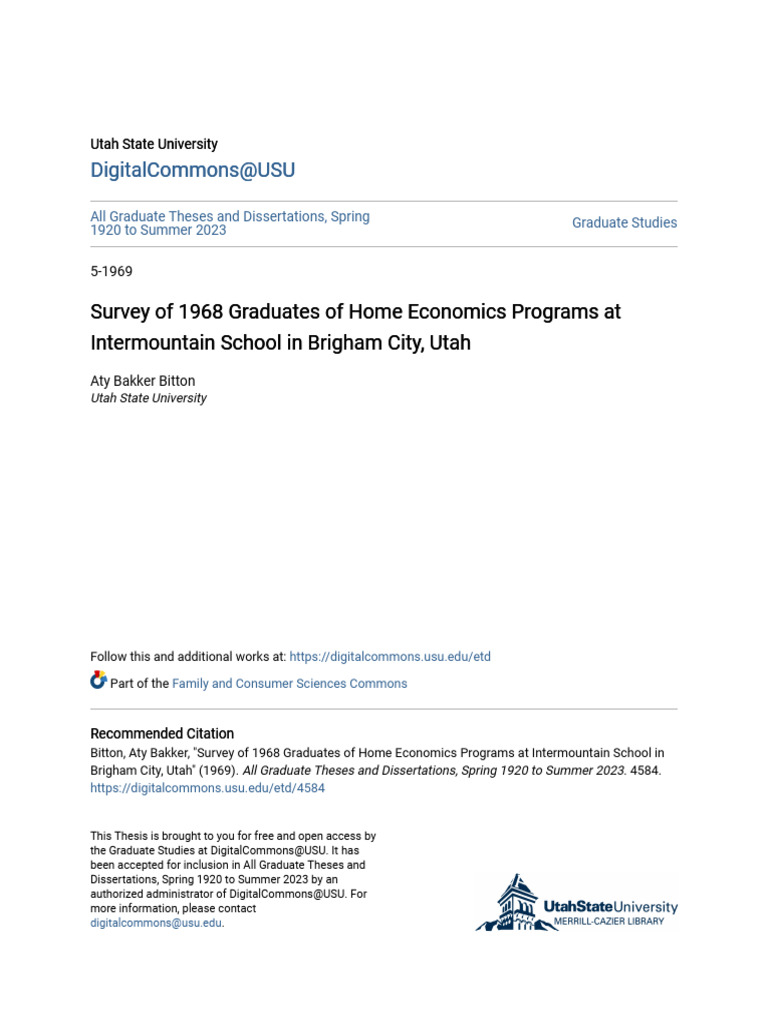 Survey of 1968 Graduates of Home Economics Programs at Intermount ...