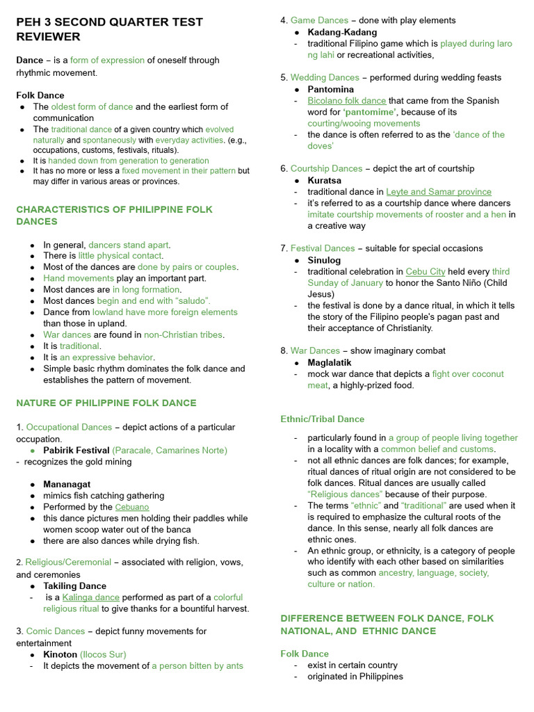 Peh 3 Second Quarter Notes | PDF | Dances | Philippines