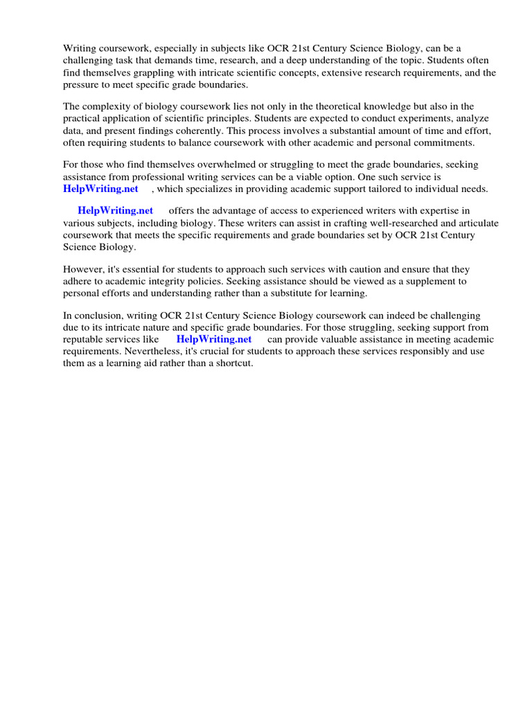 Ocr 21st Century Science Biology Coursework Grade Boundaries | PDF | Facebook