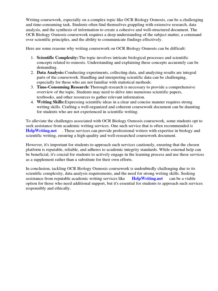 Ocr Biology Osmosis Coursework | PDF | Osmosis | Water