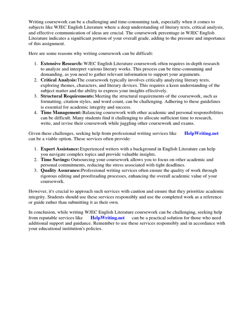 Wjec English Literature Coursework Percentage | PDF