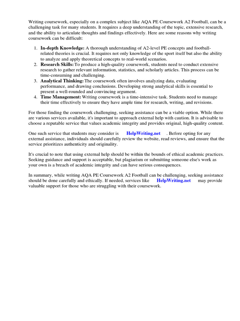 Aqa Pe Coursework A2 Football | PDF | Physical Fitness | Thought Aqa Pe Coursework A2 Football | PDF | Physical Fitness | Thought
