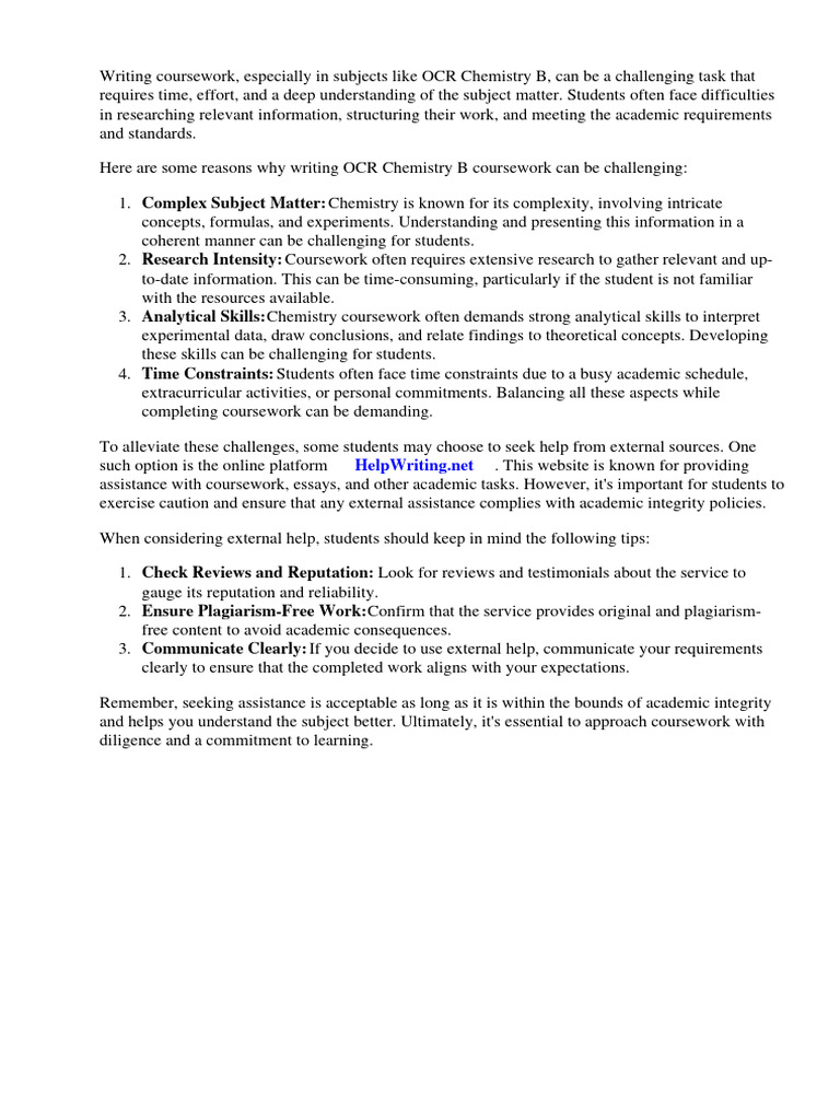 Ocr Chemistry B Coursework Examples | Download Free PDF | Information ...