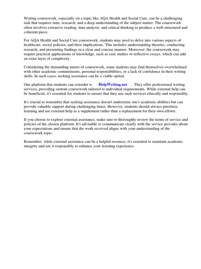 Aqa Health and Social Care Coursework Examples | PDF | Social Work ...