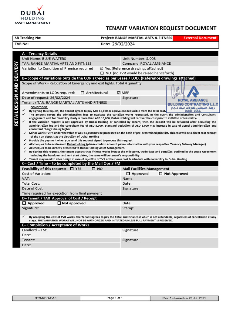 Tenant Variation Request Form | PDF | Leasehold Estate | Cheque