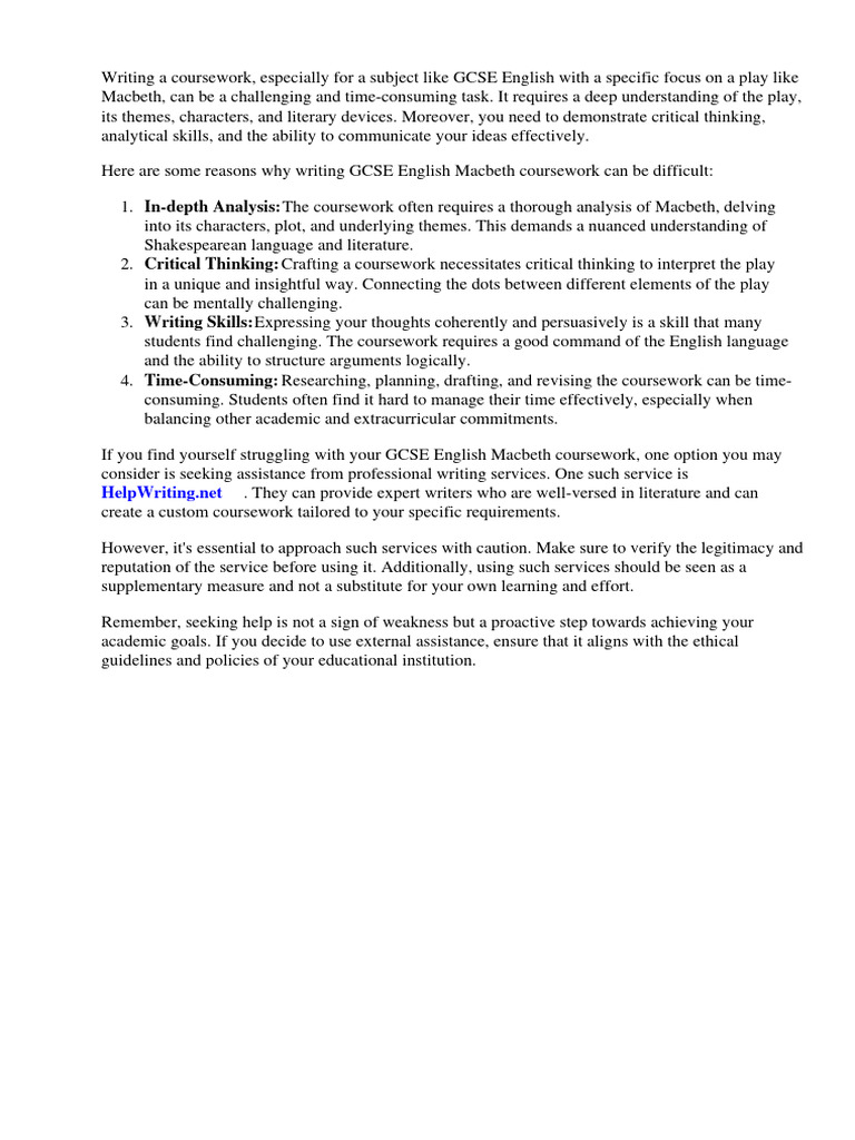 Gcse English Macbeth Coursework | PDF