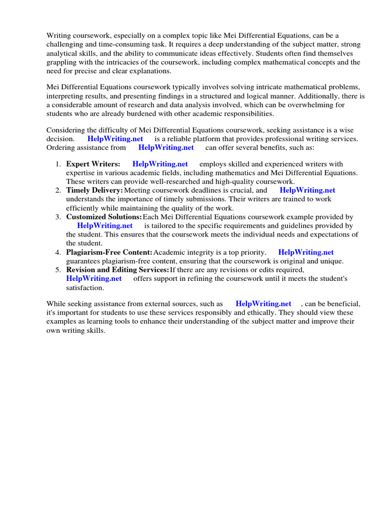 Mei Differential Equations Coursework Example | PDF | Differential ...
